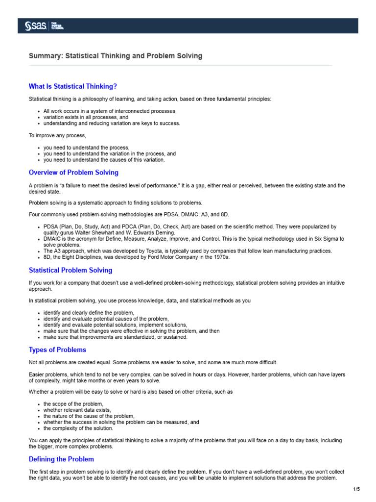 Summary - Statistical Thinking and Problem Solving | PDF | Brainstorming | Cognition