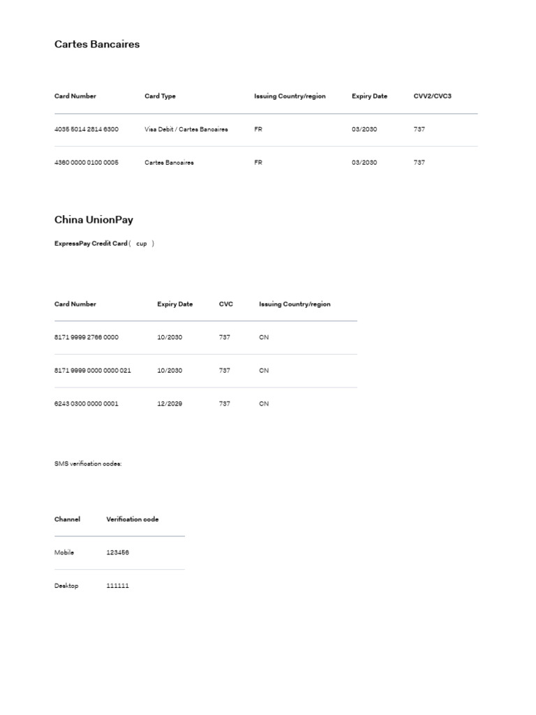 Test Card Numbers - Adyen Docs 004 | PDF