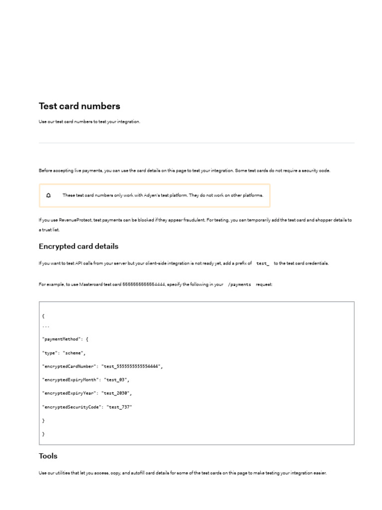 Test Card Numbers - Adyen Docs 002 | PDF | Debit Card | Visa Inc.