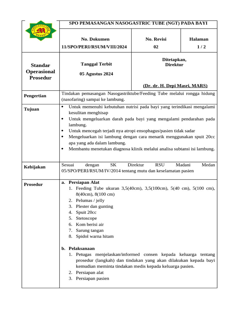 Spo Pemasangan NGT Dan Ogt | PDF