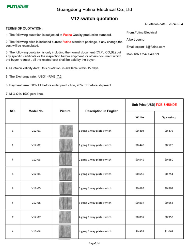 Futina V12 Switch Quotation | PDF