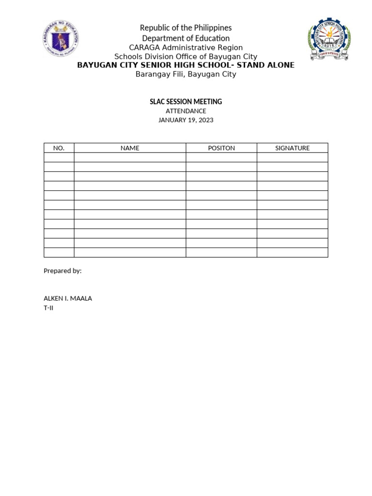 Bayugan City Senior High SLAC Attendance | PDF