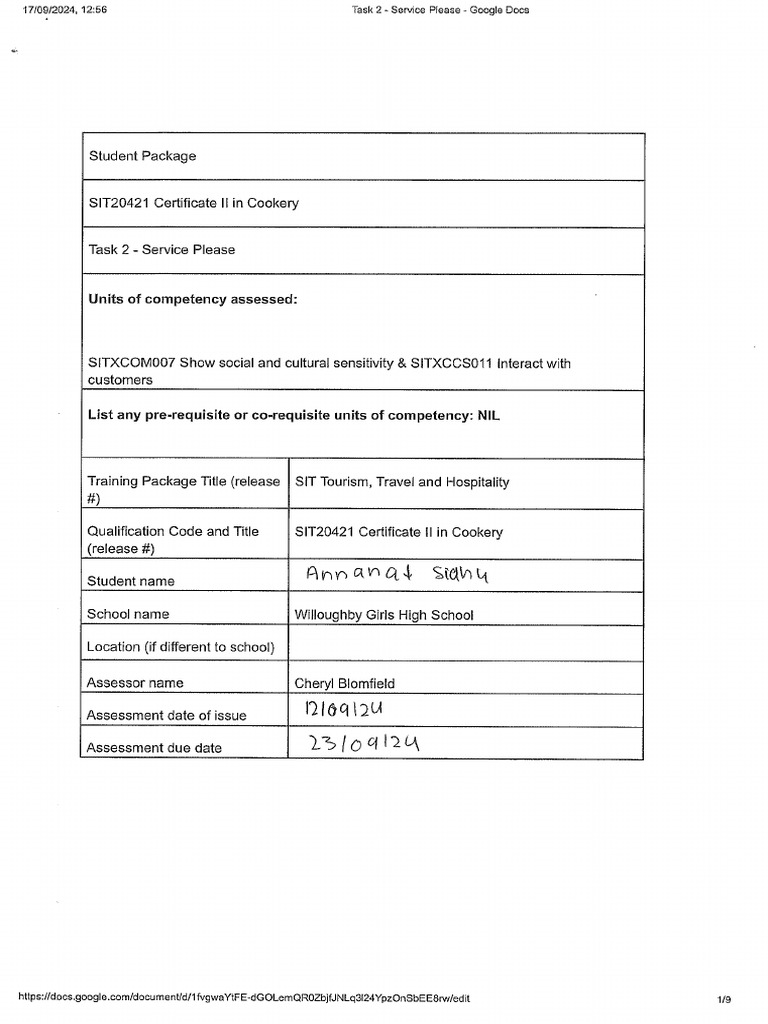 Task 2 Service Please Role Play | PDF