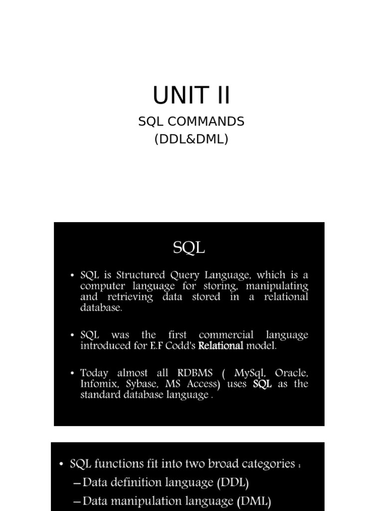 Unit Ii - SQL (DDL&DML) | PDF
