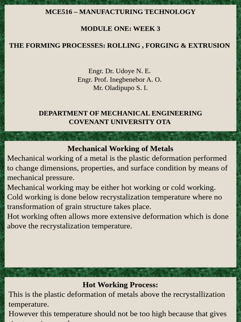 Mce516 Lecture Note 2 | PDF | Forge | Forging