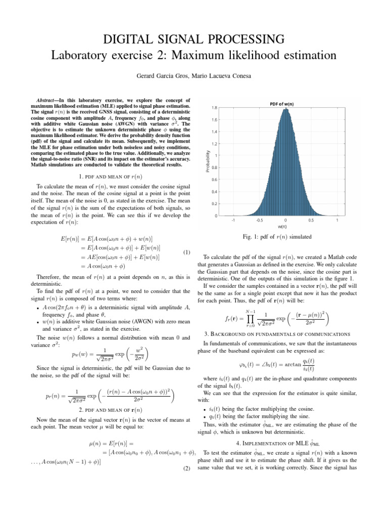 Maximum Likelihood Estimation | PDF | Variance | Signal To Noise Ratio
