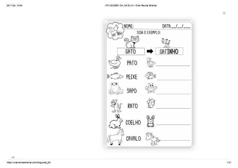 ATIVIDADES - CH, NH E LH - Criar Recriar Ensinar4 | PDF
