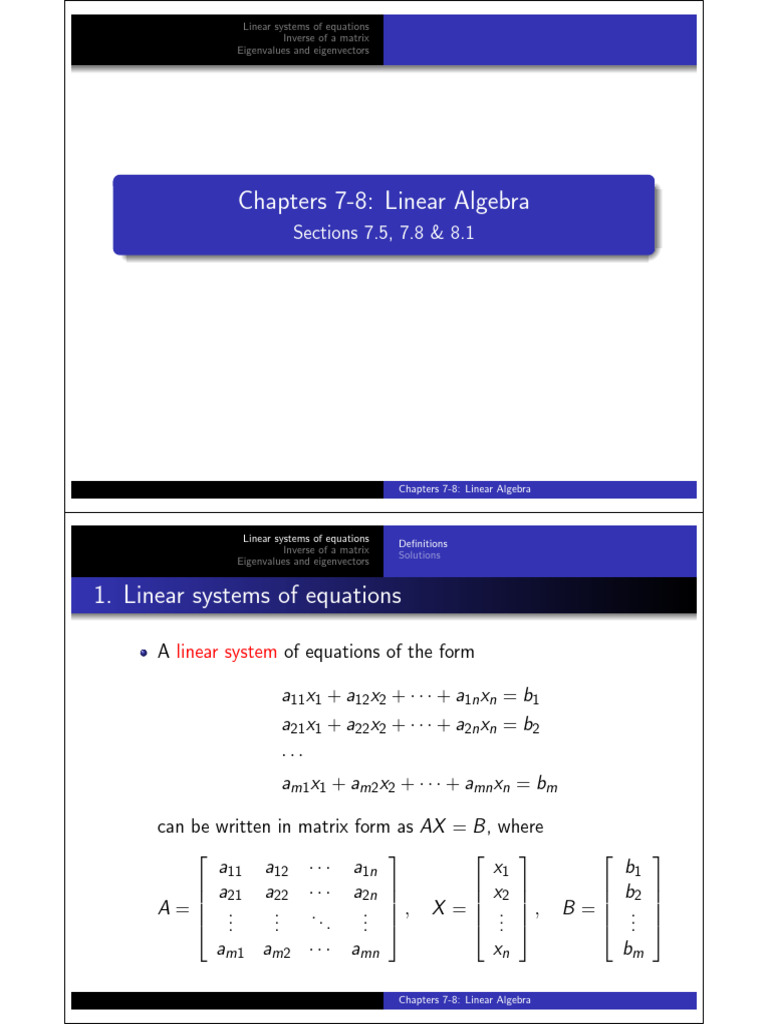 Linear Algebra: Systems, Inverses, Eigenvalues | PDF | Matrix (Mathematics) | Determinant