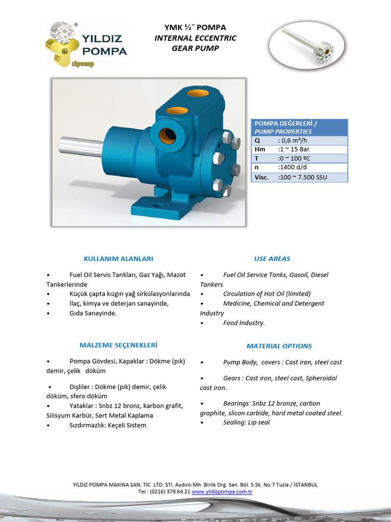 Internal Eccentric Gear Pump: YMK Pompa | PDF