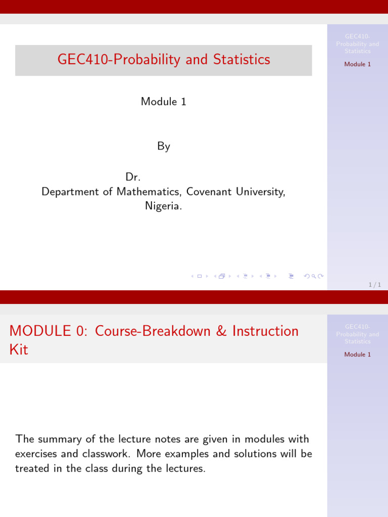 GEC410-Module1-note1 | PDF | Statistics | Probability Distribution