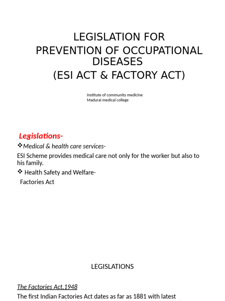 ESI and Factory Act Overview in India | PDF