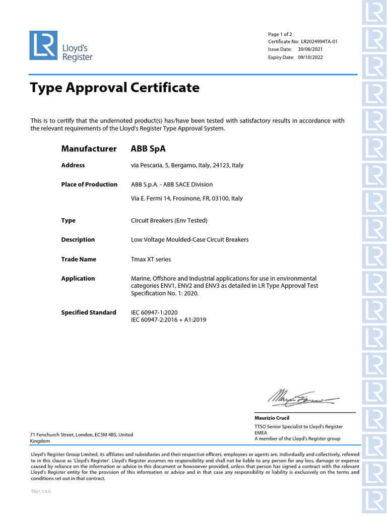 LRs Certificate XT1-XT6 | PDF | Alternating Current | Legal Liability