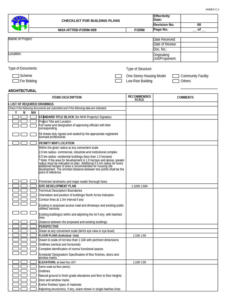 CHECKLIST FOR BUILDING PLANS ARCH'L - Annex C1 | PDF