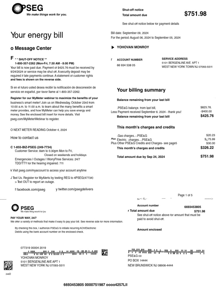 PSEG Shut-Off Notice and Payment Due | PDF | Banking | Financial Services