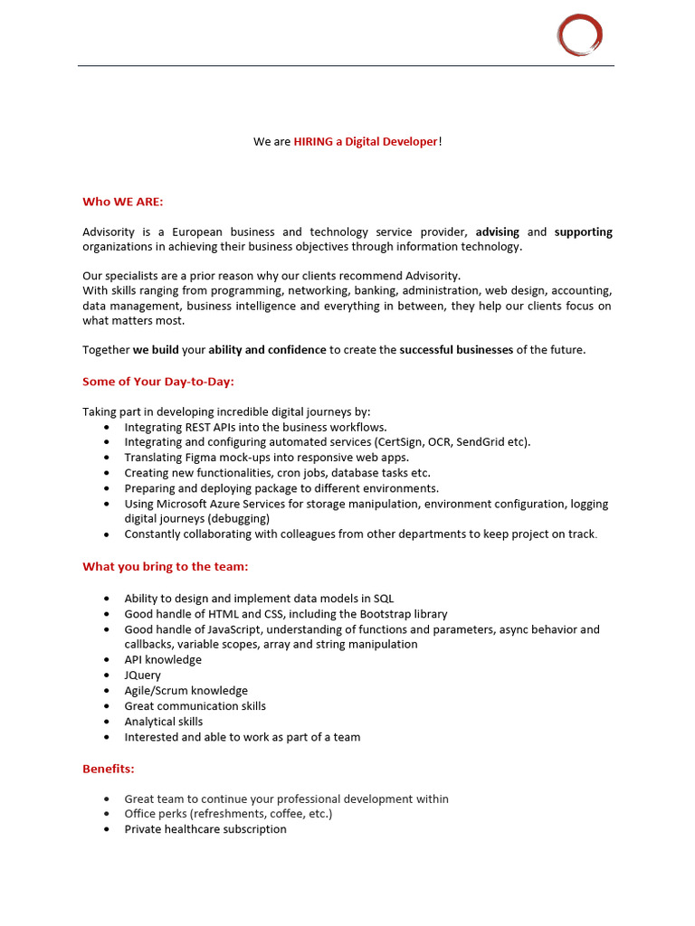 JD - Digital Developer | PDF