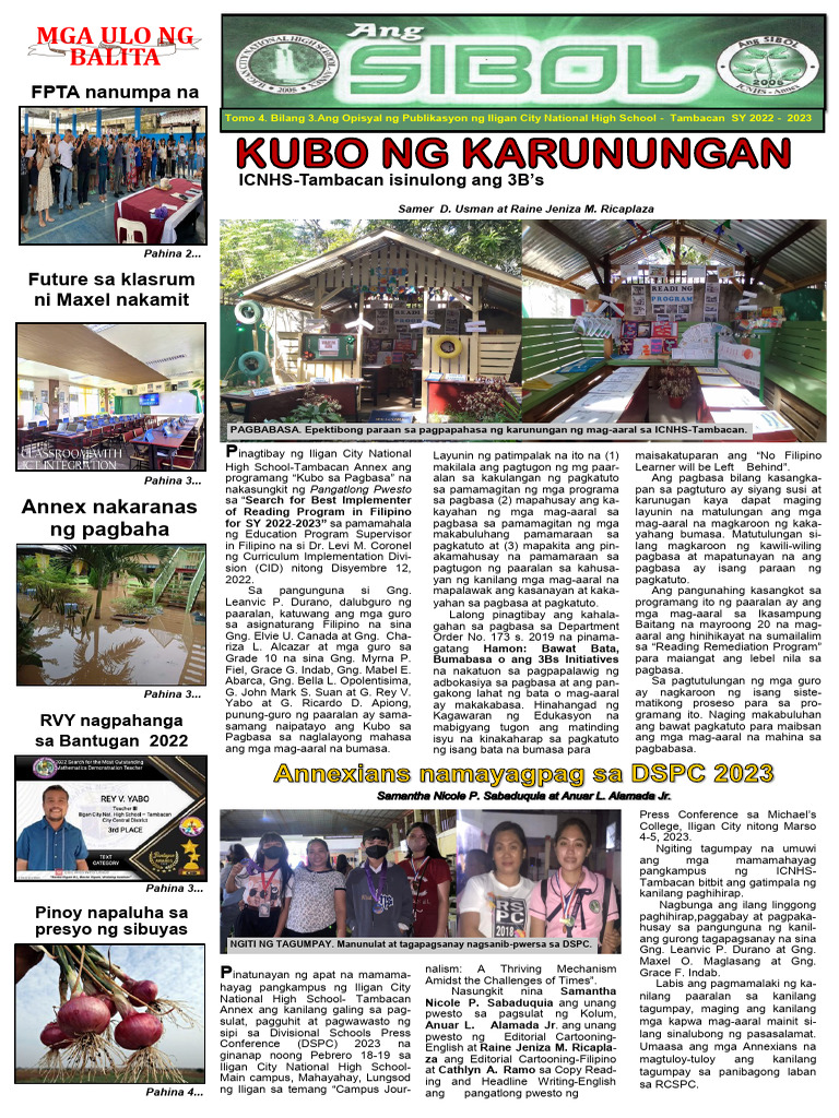 ICNHS-Tambacan - ANG SIBOL | PDF