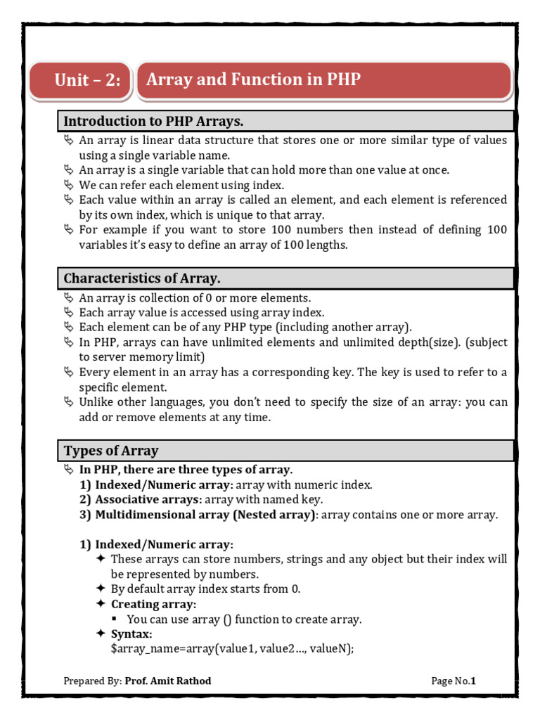 Unit 2 Array And Function In Php Pdf Parameter Computer Programming Php