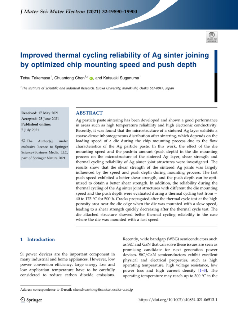 Improved Thermal Cycling Reliability of Ag Sinter Joining by Optimized ...