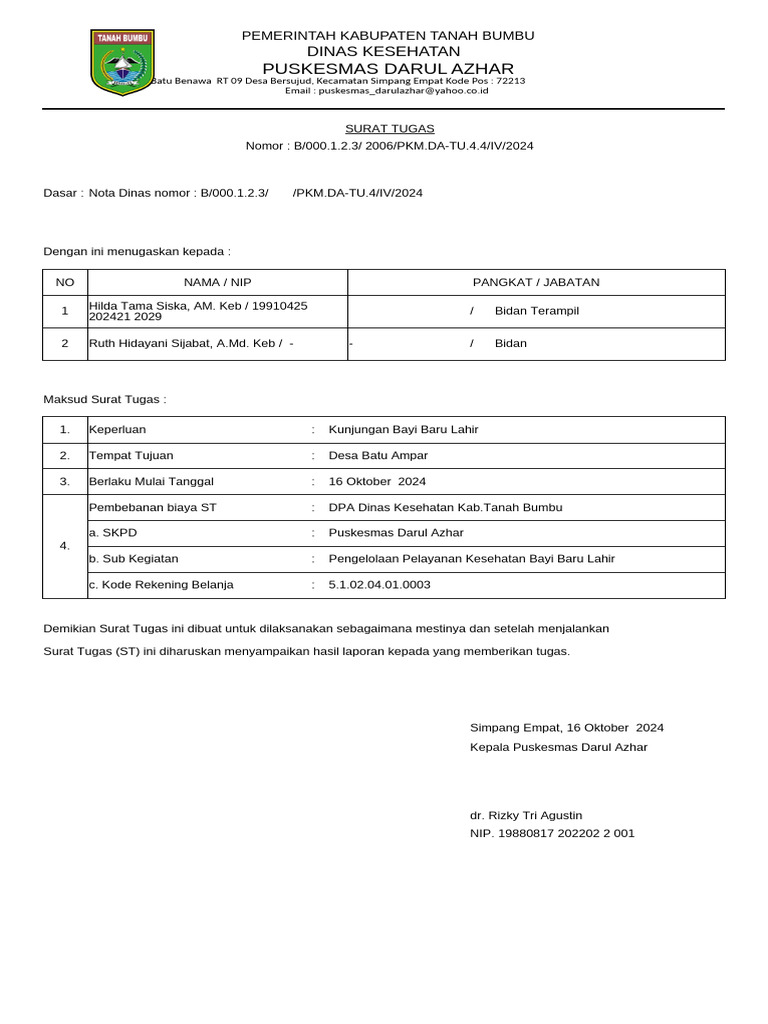 ST Dan SPPD Kunjungan BBL | PDF