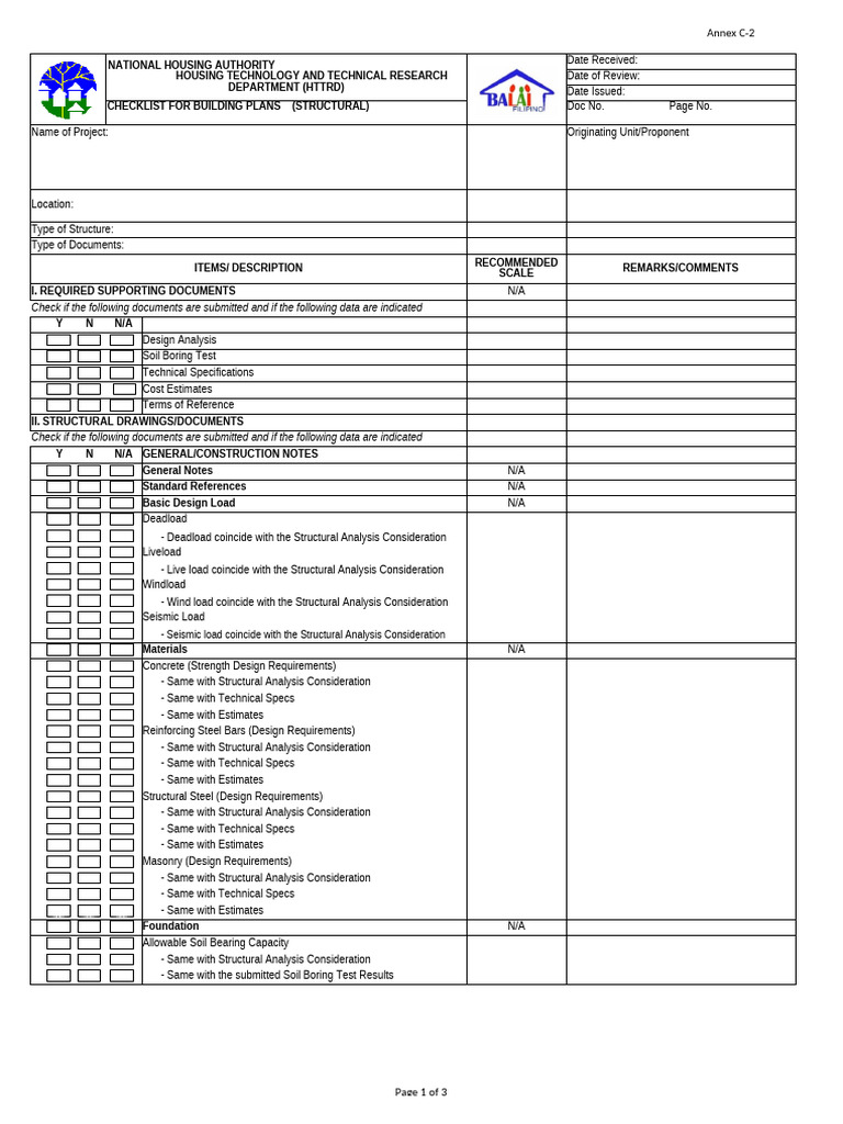 Checklist for Bldg. Plans Structural-Annex c | PDF | Truss | Beam ...