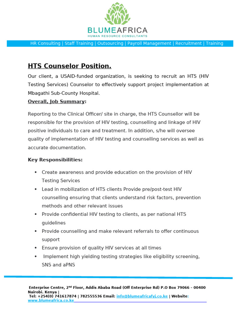 Updated HTS Job Advert | PDF | Recruitment | Health Care