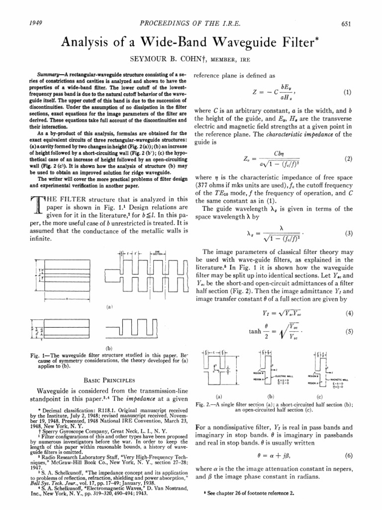 Cohn _ [ Analysis of a wide-band waveguide filter ] | PDF | Waveguide | Electrical Engineering