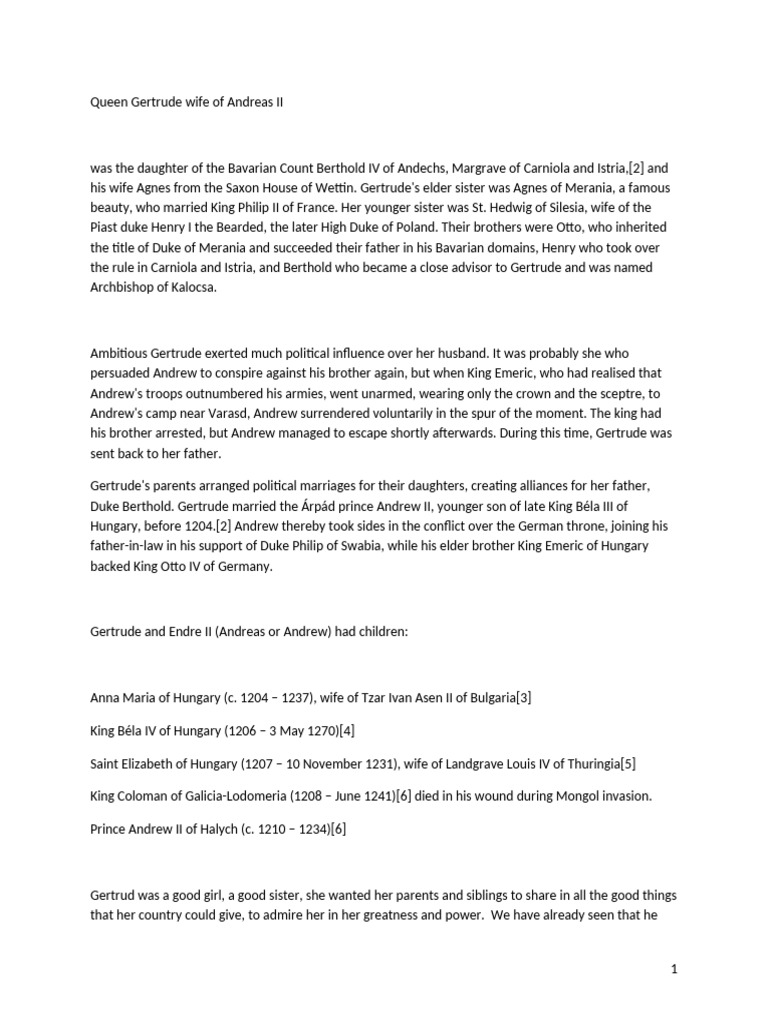 Queen Gertrude Wife of Andreas (Endre) II - 1220 | PDF