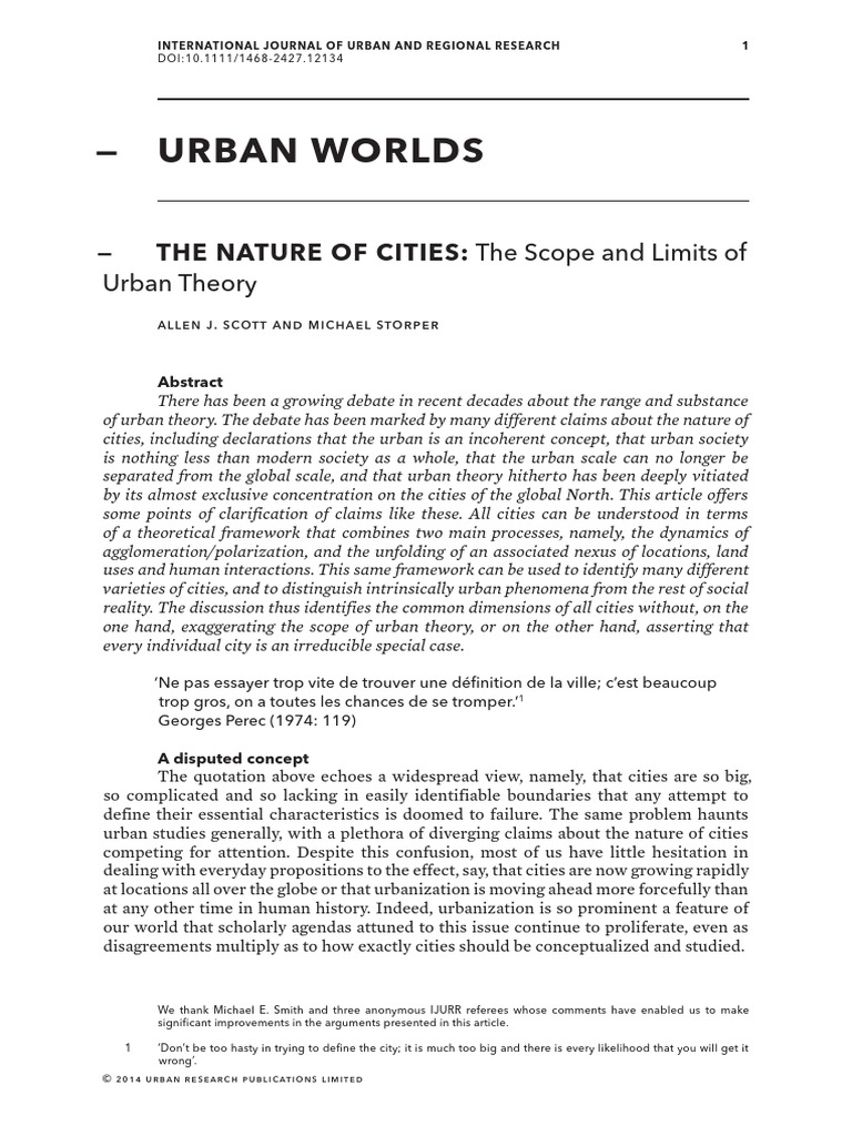 Scott and Stroper 2014 - The Nature of Cities The Scope and Limits of ...