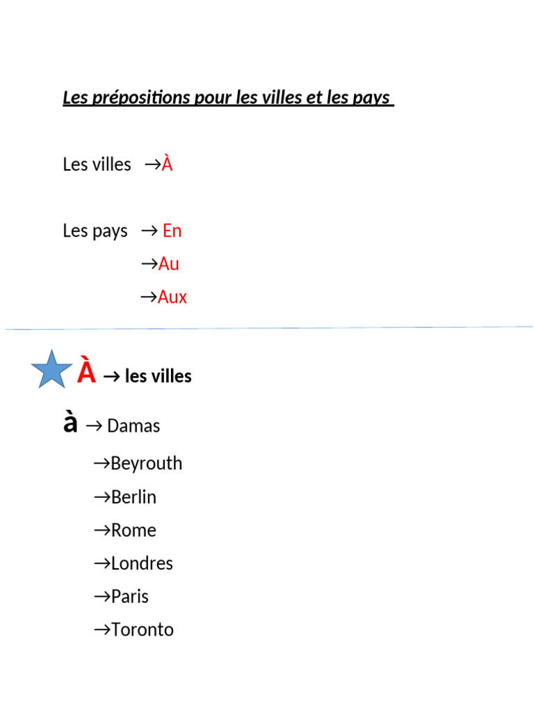 Prépositions pour pays et villes | PDF