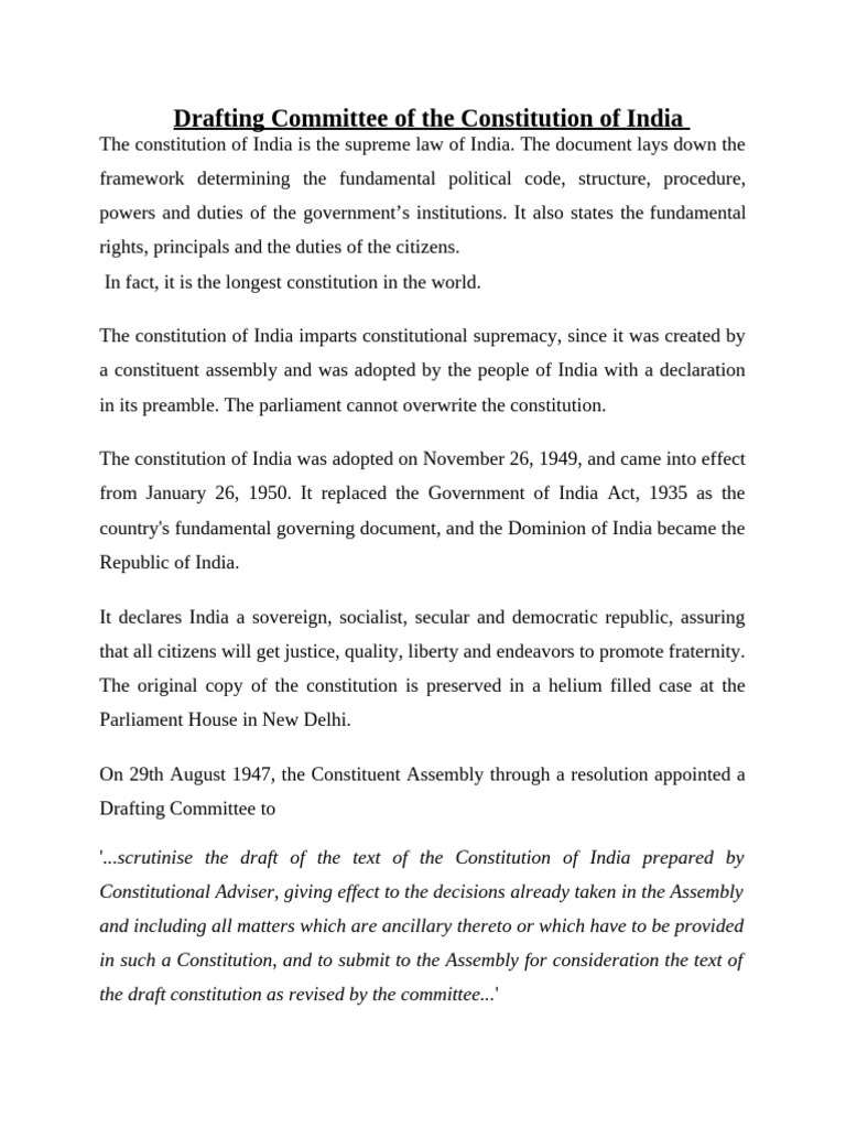 Drafting Committee of India's Constitution | PDF | Constitution ...