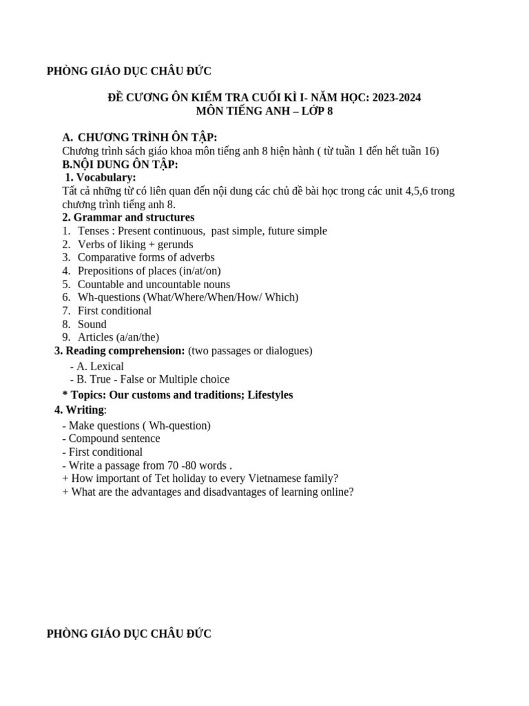 De Cuong Ma Tran T Anh 8 HKI 23-24 E8255 | PDF