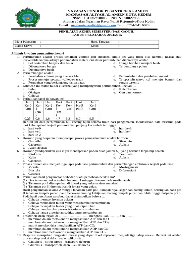 UAS Biologi Kelas XII Semester 1[1] | PDF