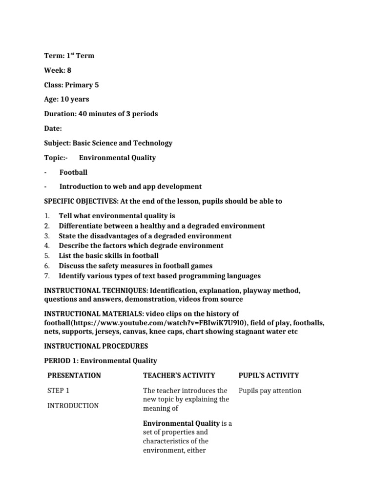 Environmental Quality + Football + Introduction To Web and App ...