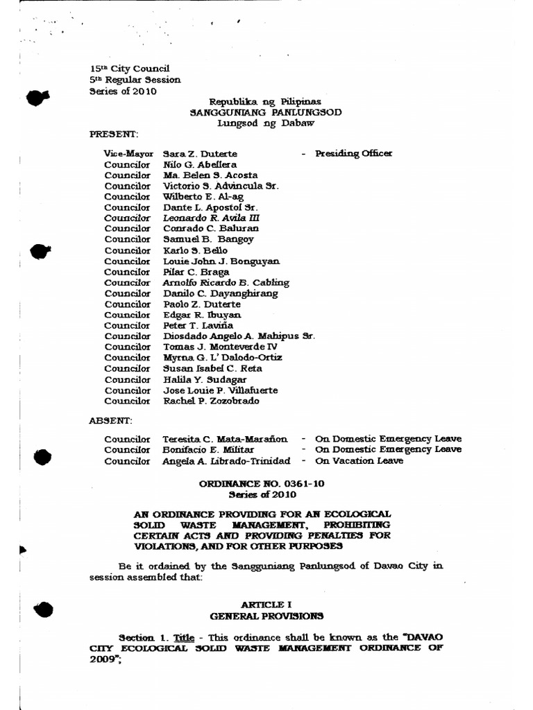 Eco Solid Waste MGT Ordinance Davao City | PDF