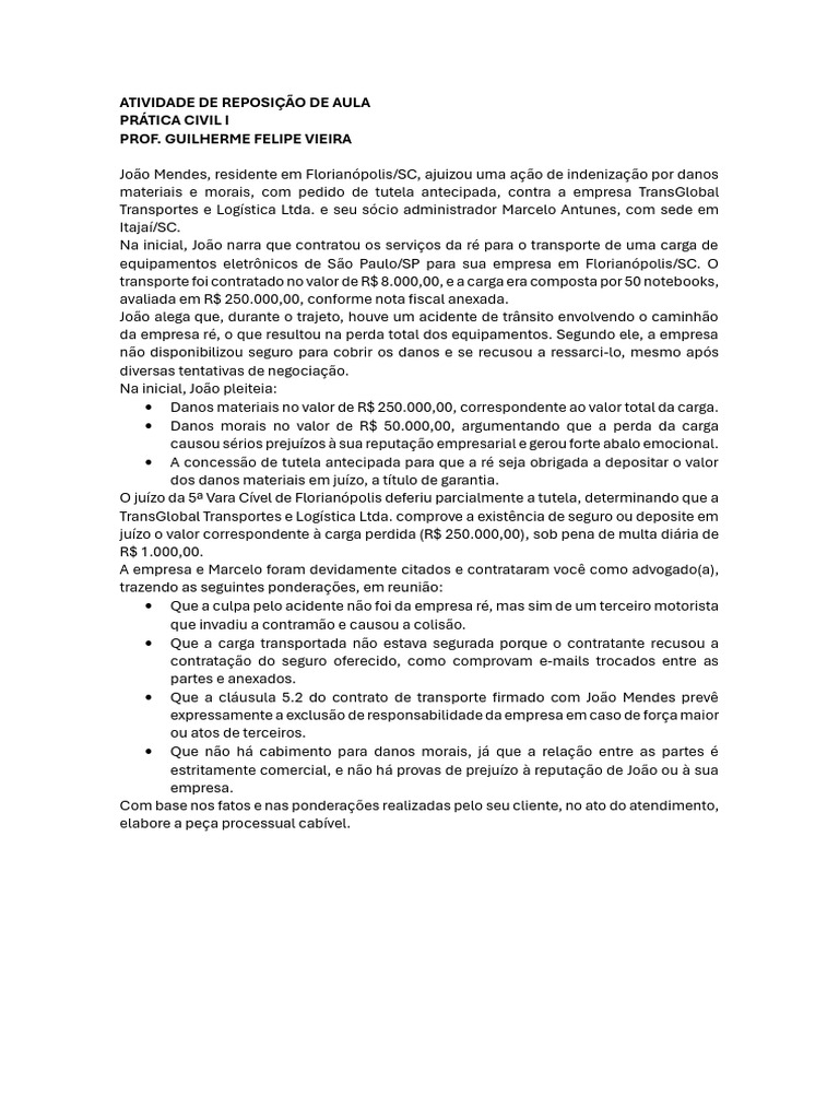 ATIVIDADE DE REPOSIÇÃO DE AULA | PDF | Seguro ATIVIDADE DE REPOSIÇÃO DE AULA | PDF | Seguro