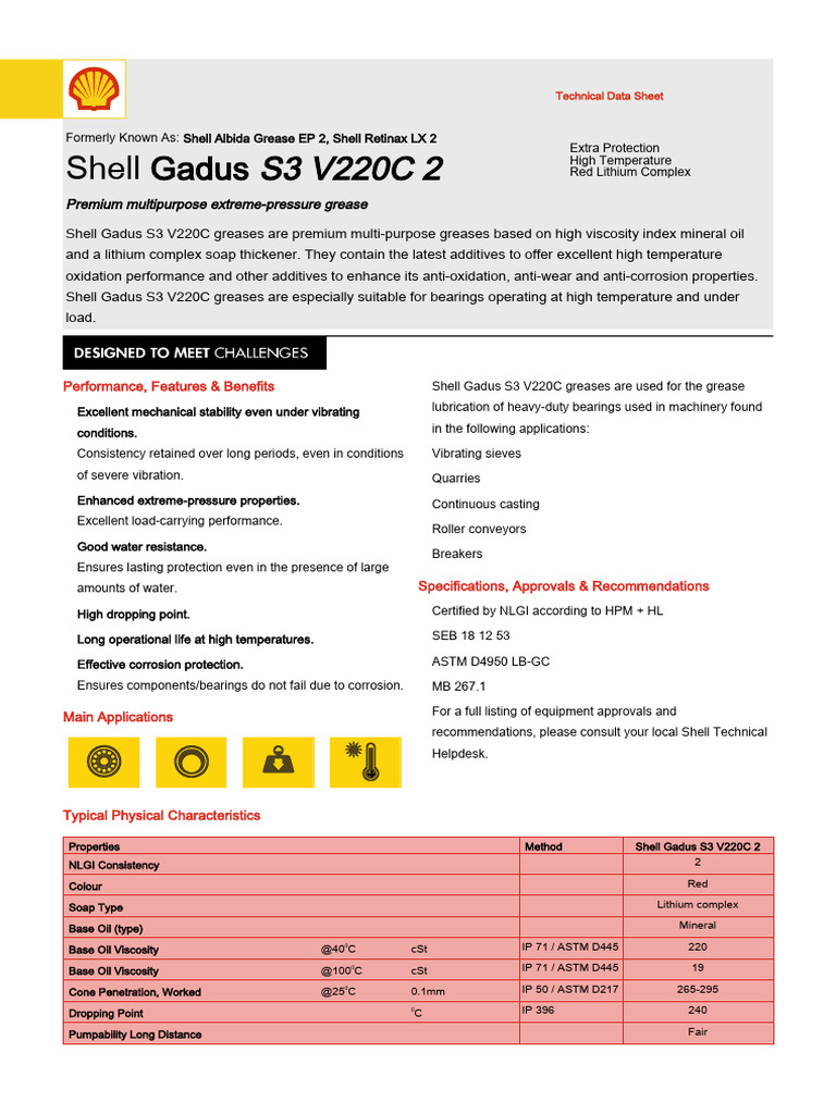 Shell Gadus S3 V220C 2 - TDS | PDF | Materials