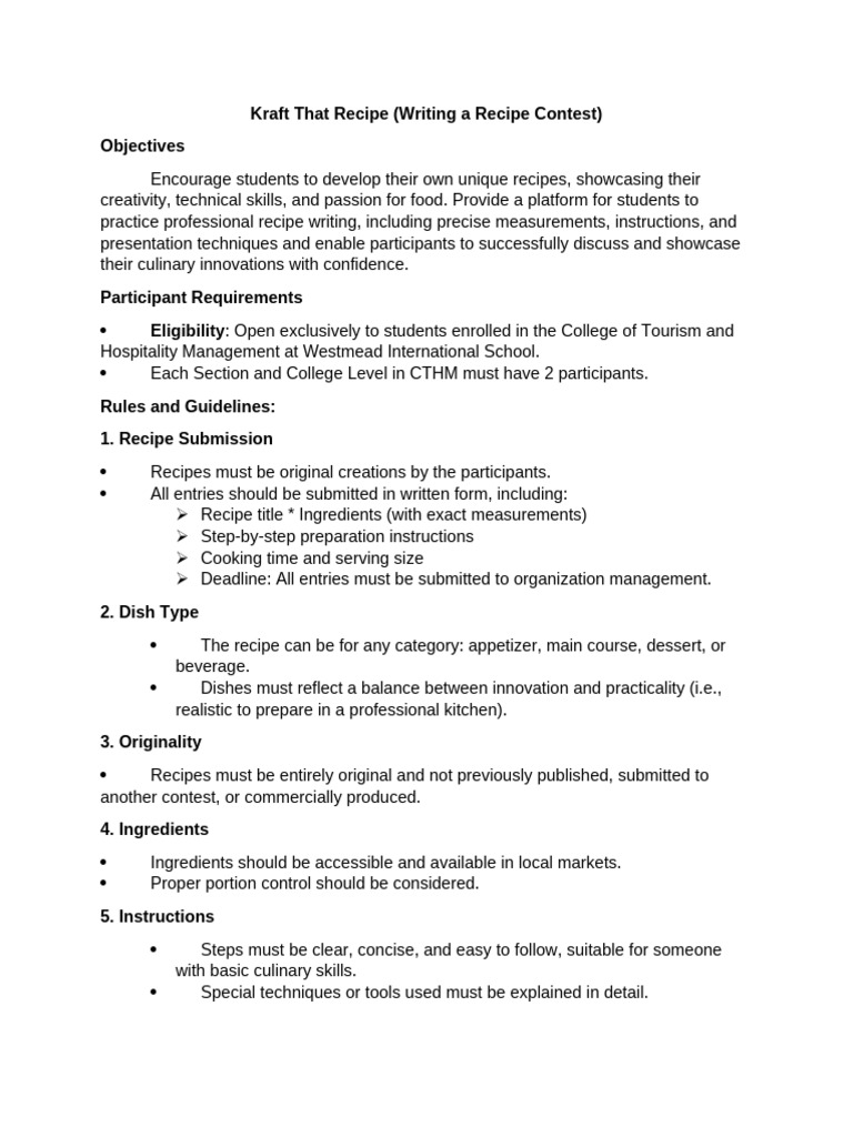 Recipe Contest Guidelines for Students | PDF | Recipe | Culinary Arts
