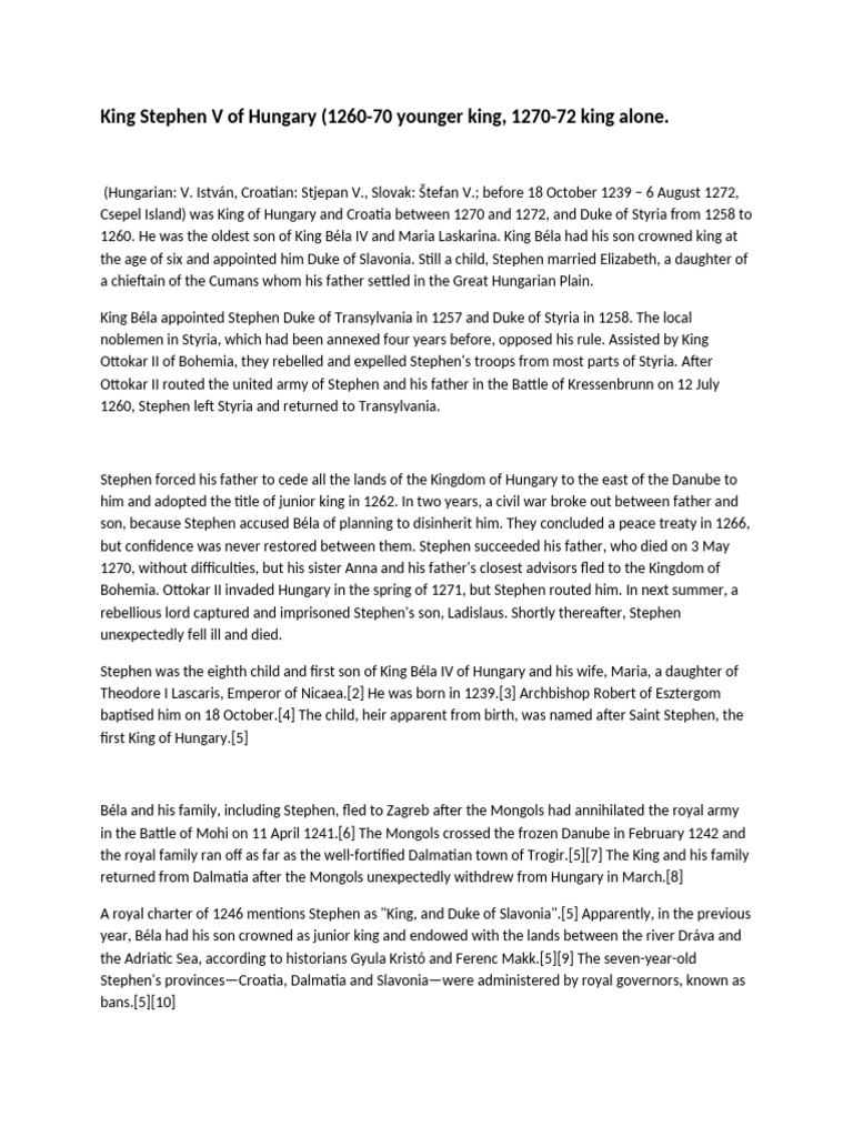 King Stephen V. of Hungary 1260-72 | PDF | Hungary | Former Monarchies ...