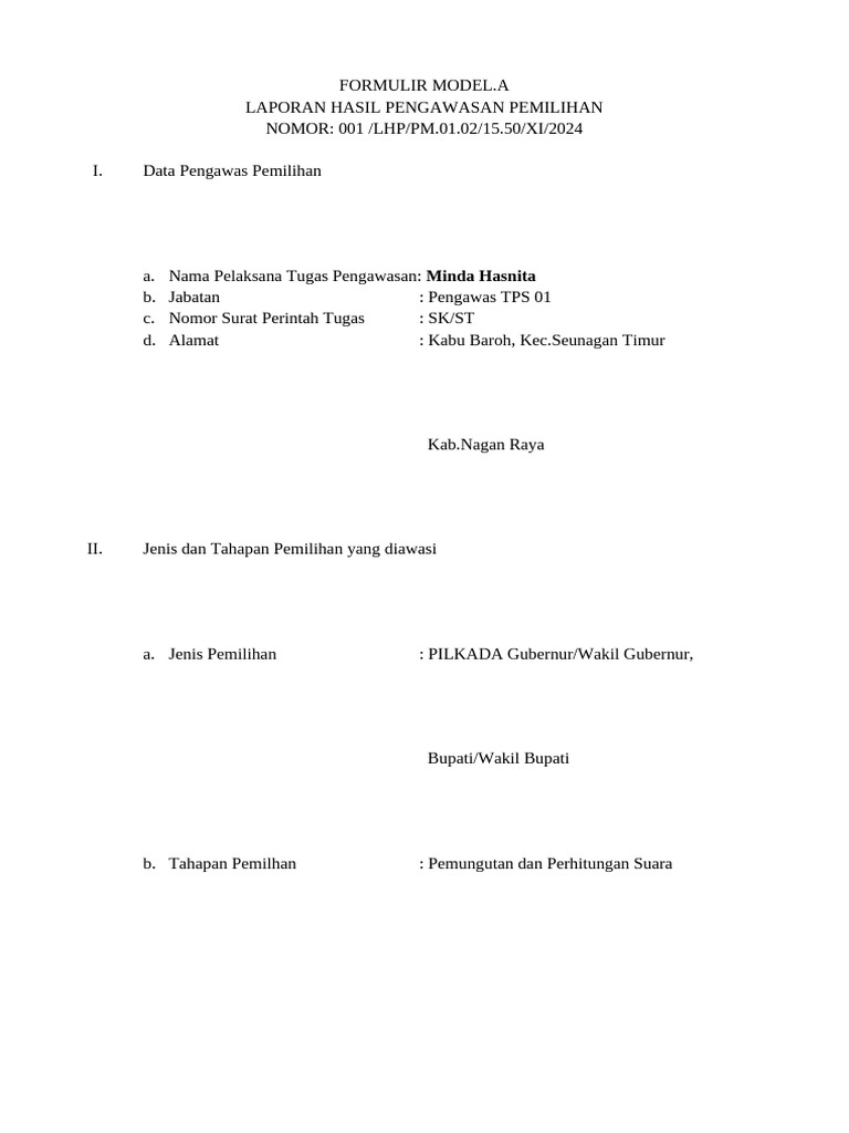 Formulir Model A - Pemilihan | PDF