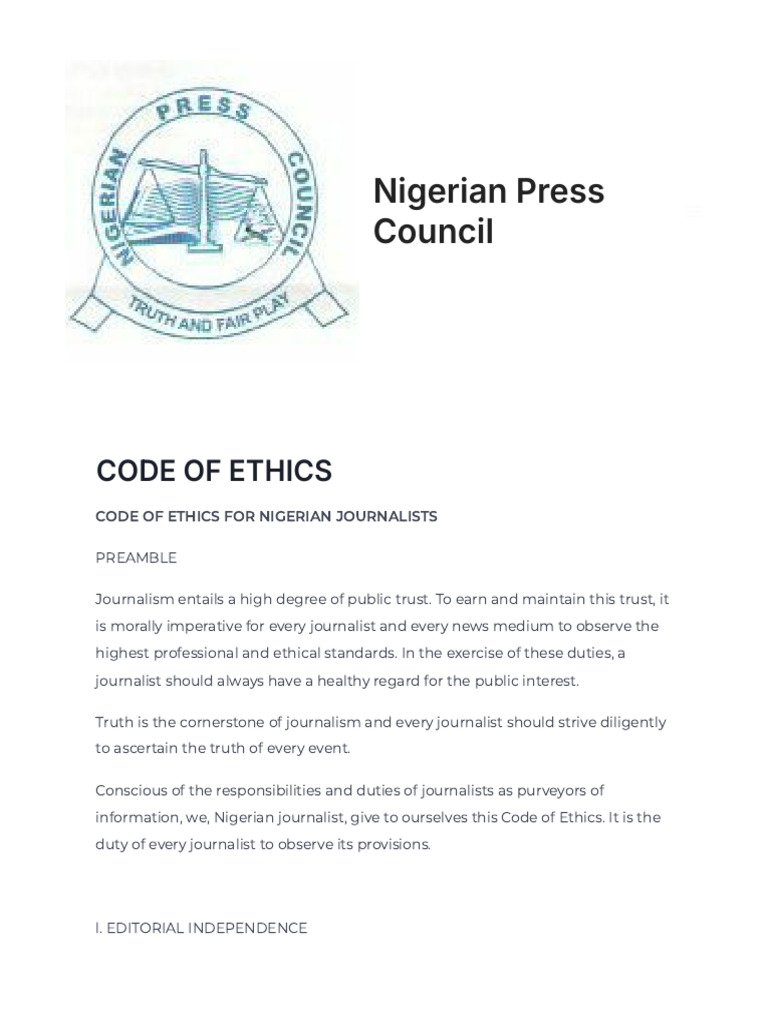 Nigerian Journalists' Code of Ethics | PDF | Journalism | Human Rights