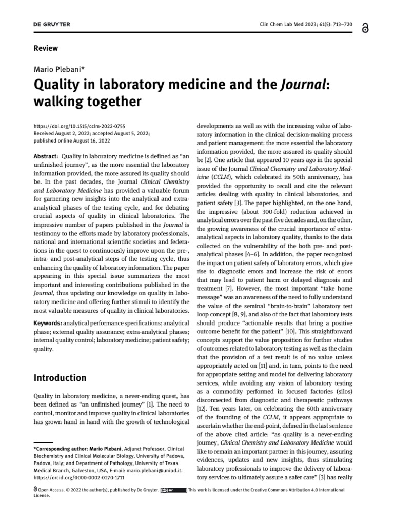 Quality in Laboratory Medicine and The Journal Wal | PDF | Patient ...