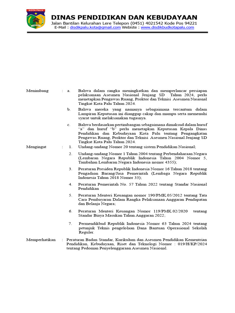 SK Pengawas, Proktor & Teknisi Anbk 2024 | PDF