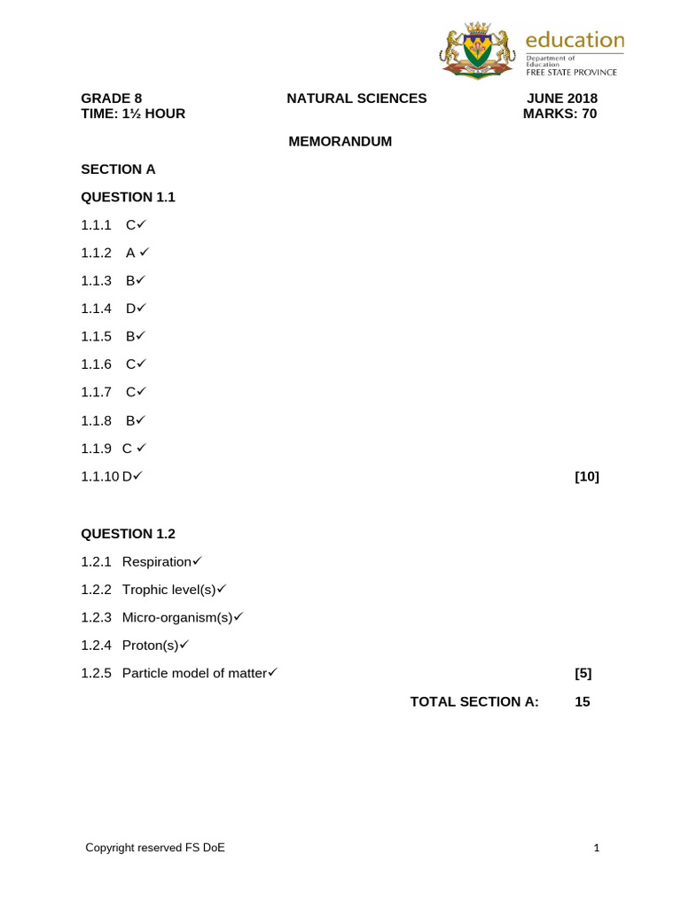 Gr_8_Natural_Sciences_June_2018_Memorandum_1529316517 | PDF | Density ...