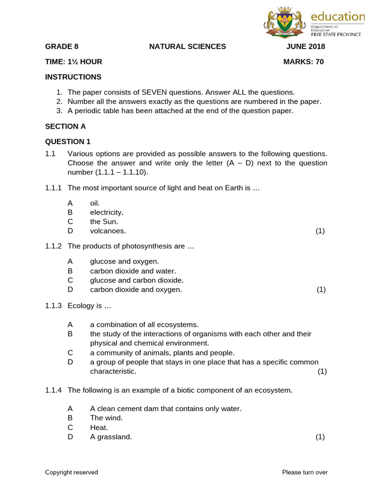 GR 8 Natural Sciences June 2018 Question Paper 1529316544 | PDF ...