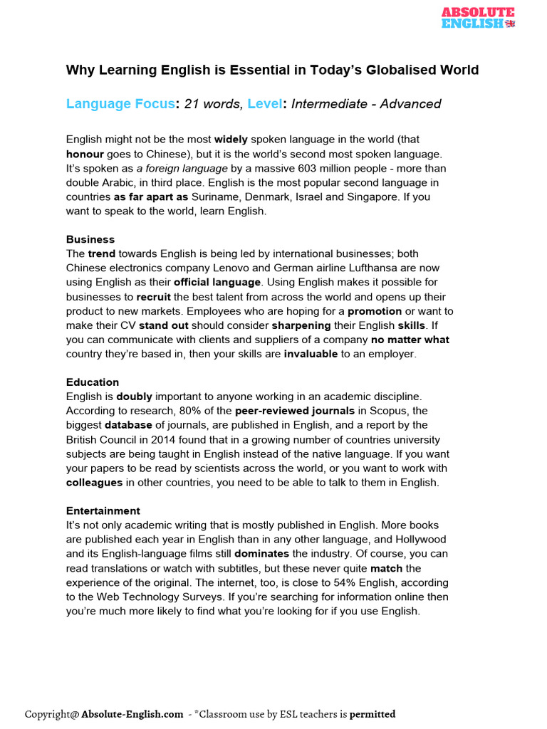 Articles in English Why Learning English is Essential in Today’s ...