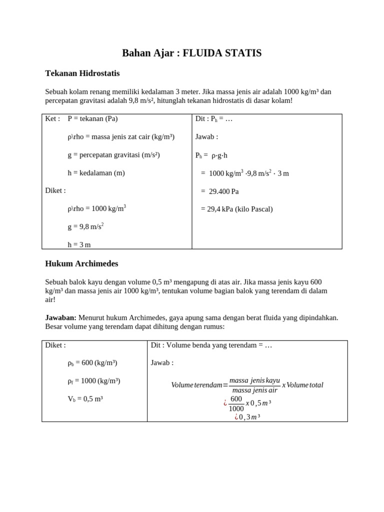 LATIHAN Fluida Statis | PDF