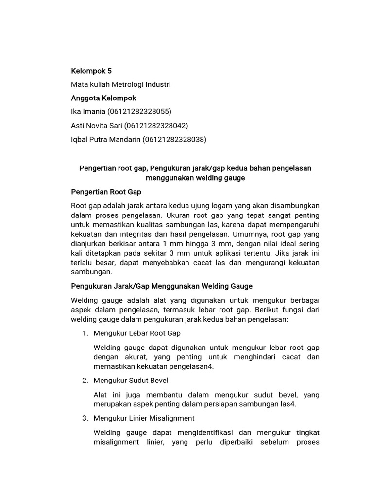 Pengertian Root Gap, Pengukuran Jarak/gap Kedua Bahan Pengelasan Menggunakan Welding Gauge | PDF