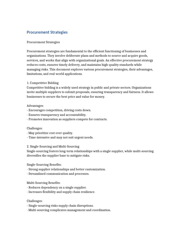 Effective Procurement Strategies Guide | PDF | Procurement | Lean ...