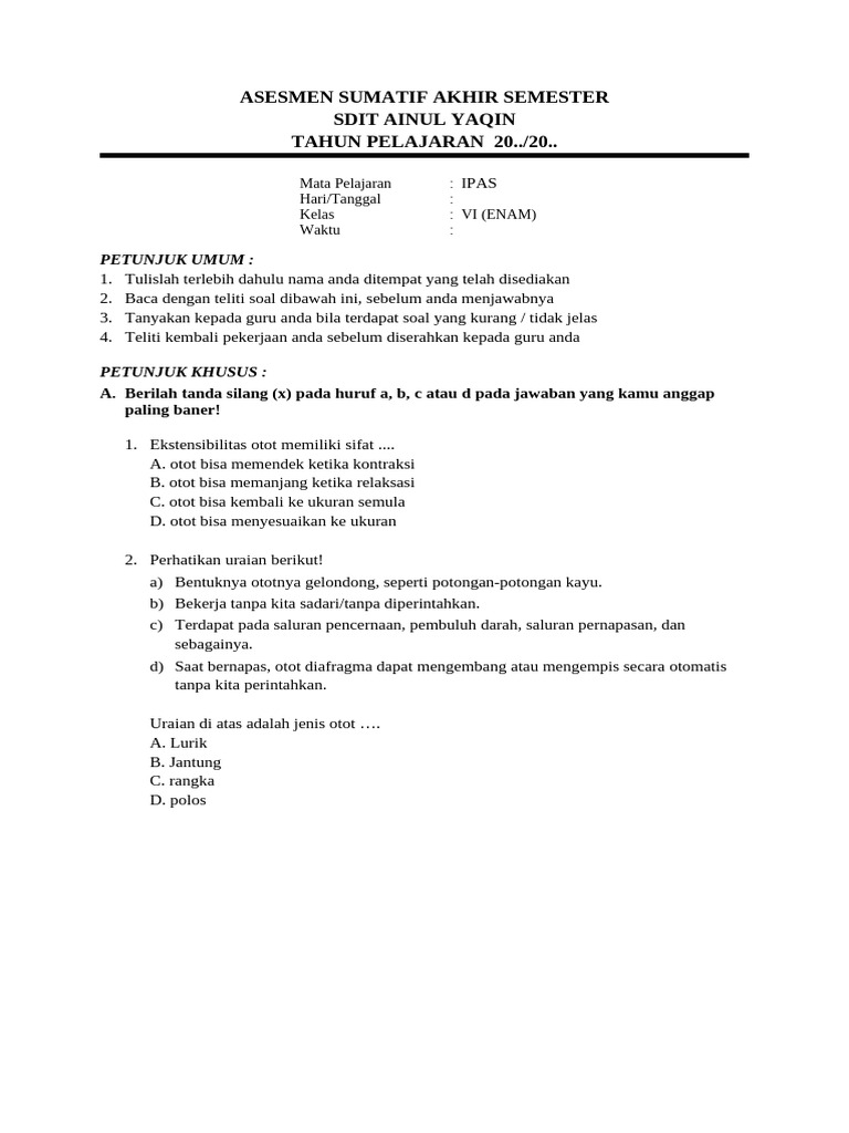 SAS 1 Kelas VI - IPAS | PDF