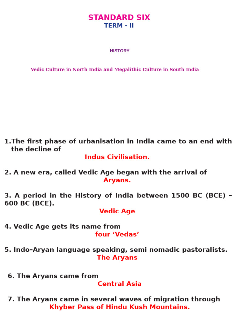 CLASS 6 TERM 2 HISTORY CHA-1 Vedic Culture in North India and ...